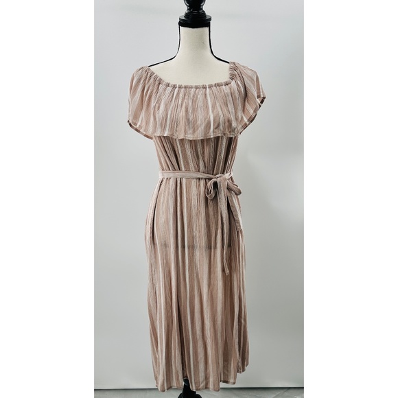 ICHI | Dresses | Ichi Off Shoulder Top Tiered Belted Long Dress Xs ...